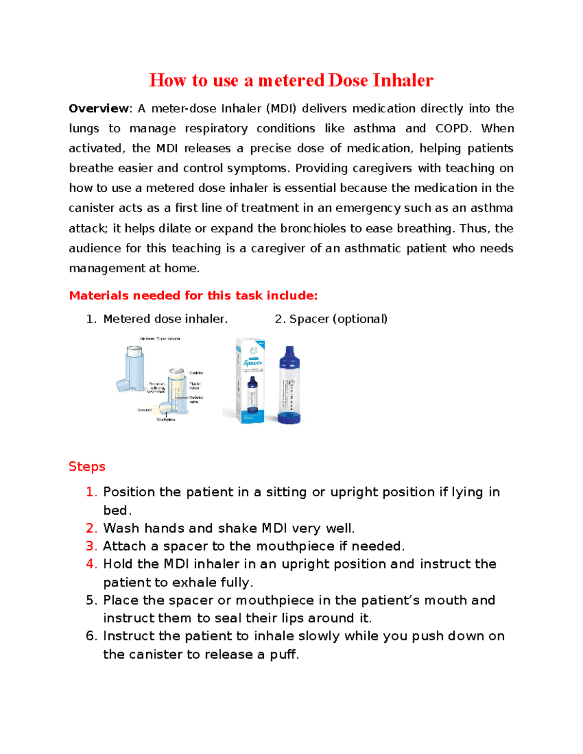 Nursing task - Nightingale college - How to use a metered Dose Inhaler ...