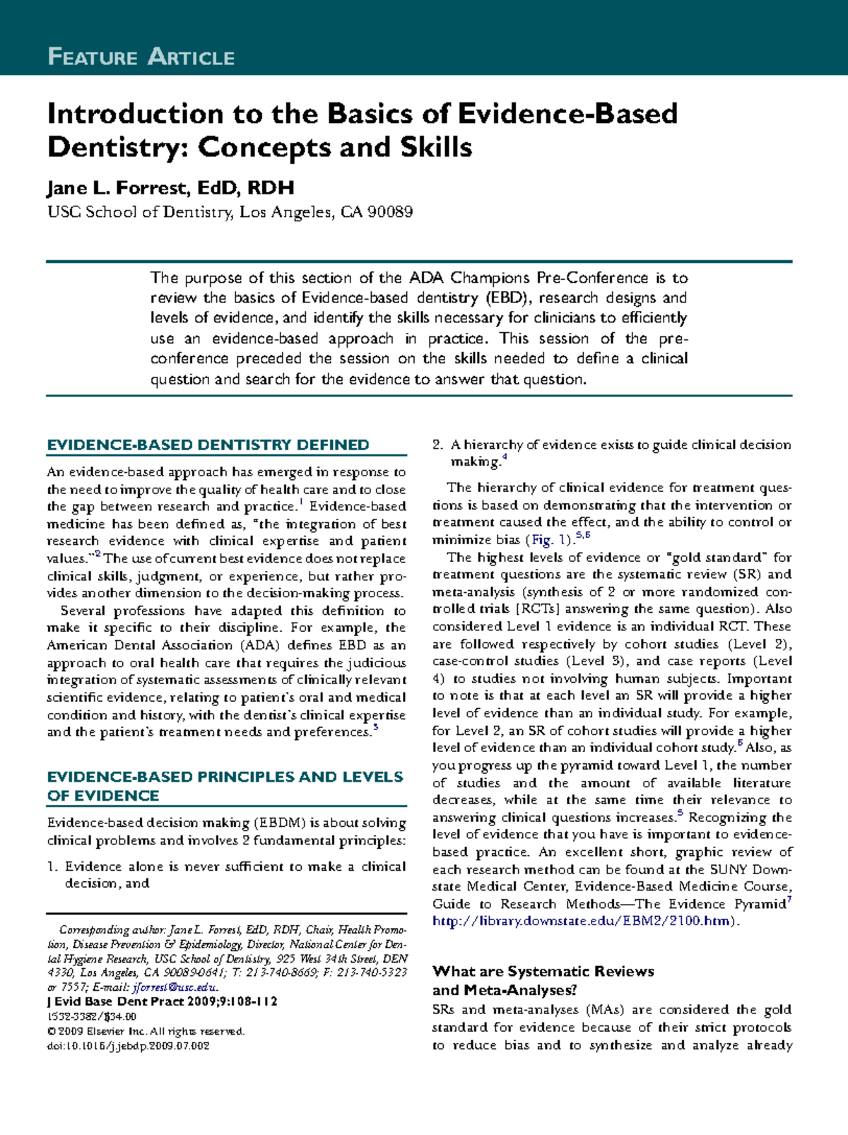 1-s2 - Here - FEATURE ARTICLE Introduction to the Basics of Evidence ...