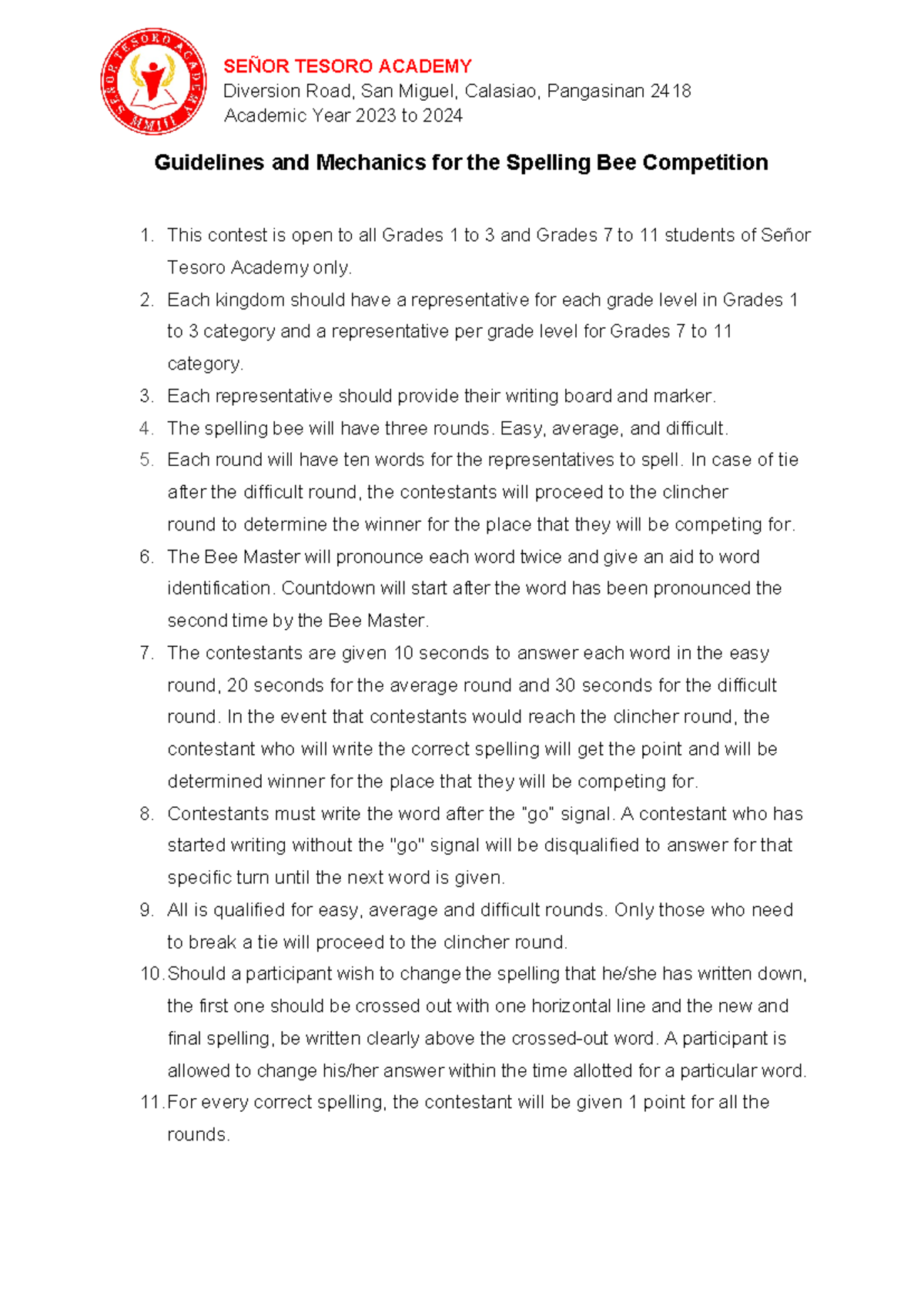 Guidelines and Mechanics for the Spelling Bee Competition - This ...