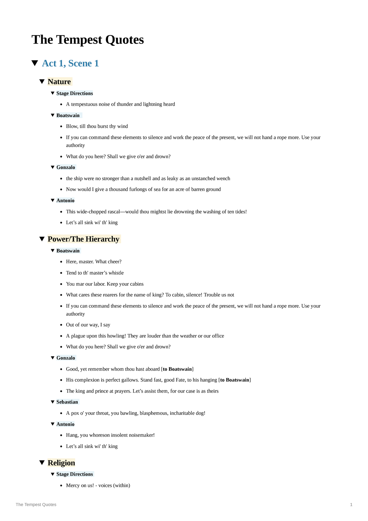 The Tempest Quotes Bank - The Tempest Quotes Act 1, Scene 1 Nature ...