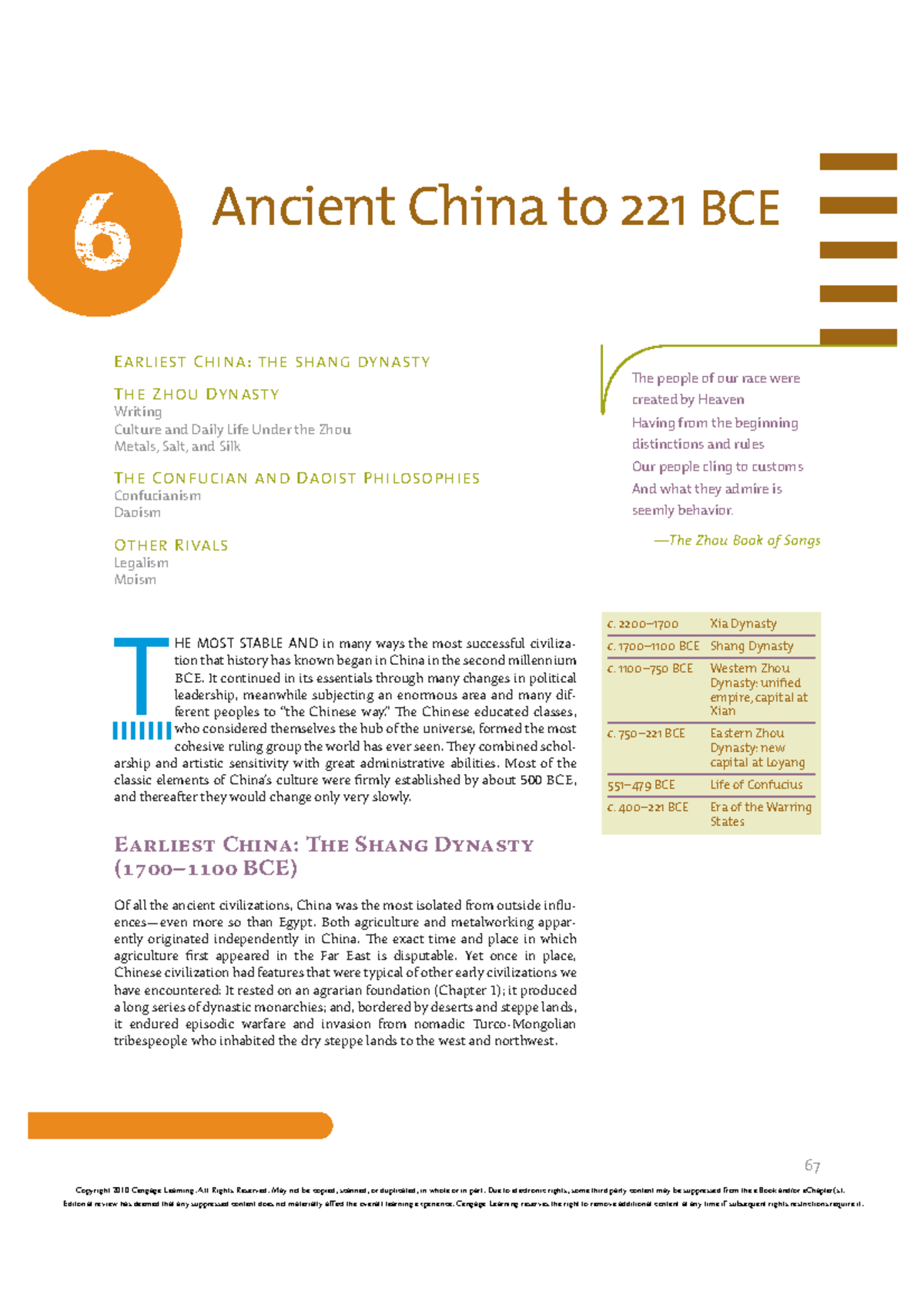 China Chapter - lecture - 67 c. 2200–1700 Xia Dynasty c. 1700–1100 BCE ...