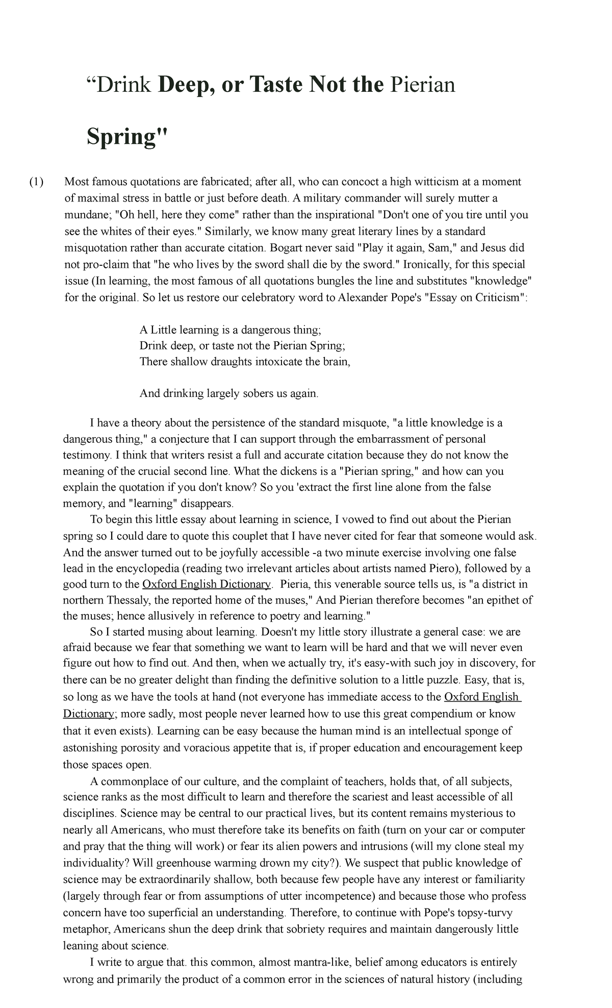 Drink Deep - Again - “Drink Deep, or Taste Not the Pierian Spring" (1 ...