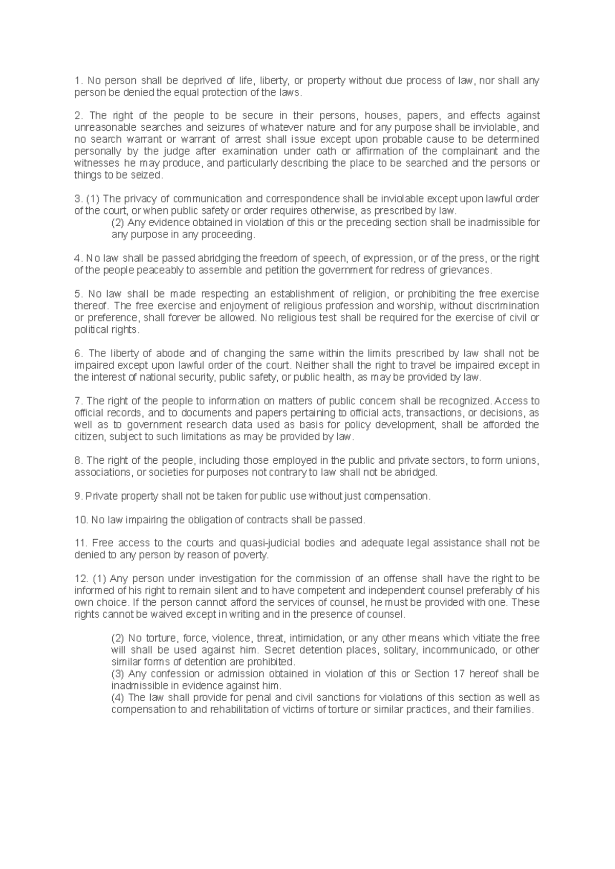 Bill of Rights - No person shall be deprived of life, liberty, or ...