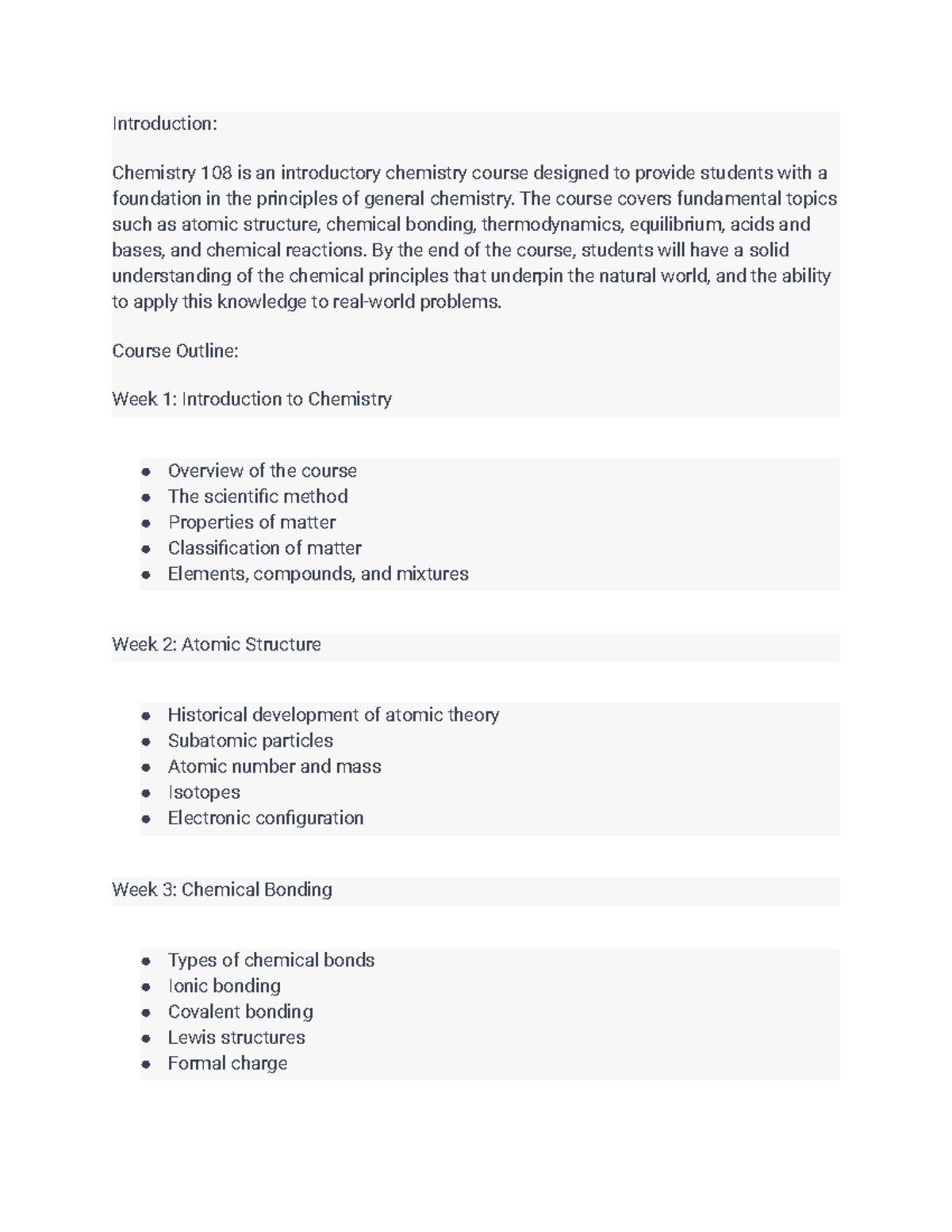 Chemistry 108 Intro- 2 - Introduction: Chemistry 108 is an introductory ...