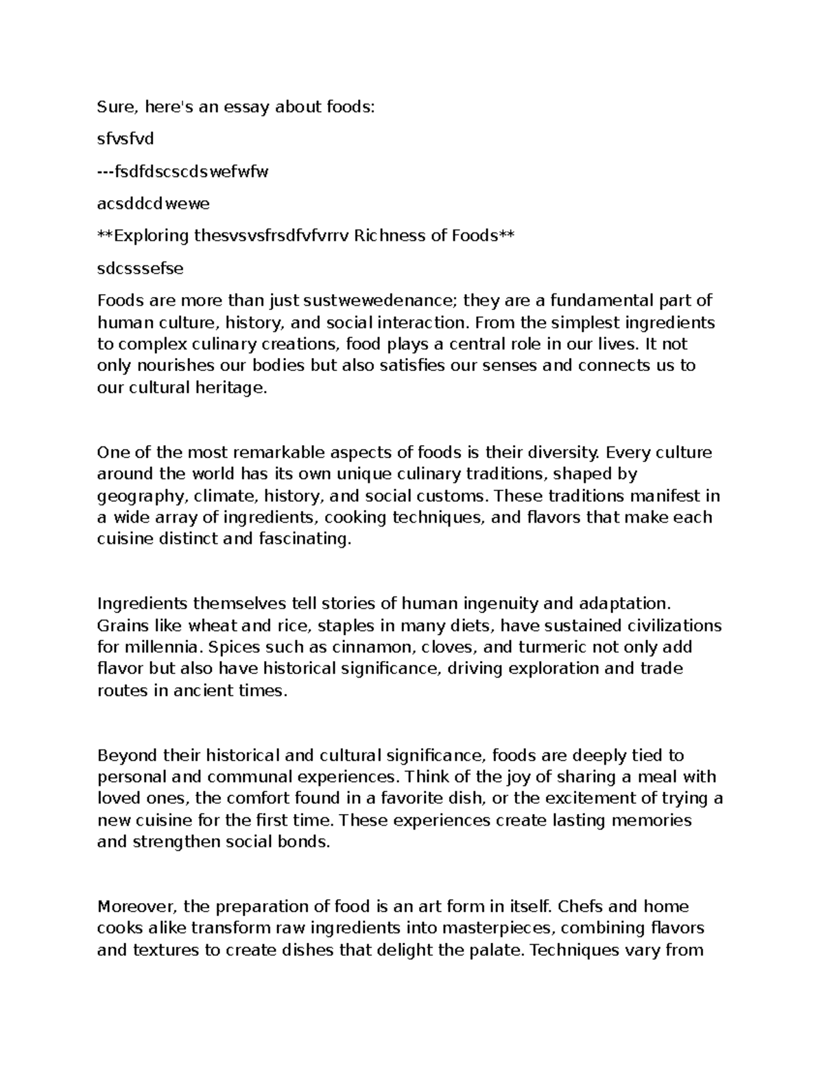 Wfw - essay - Sure, here's an essay about foods: sfvsfvd ...