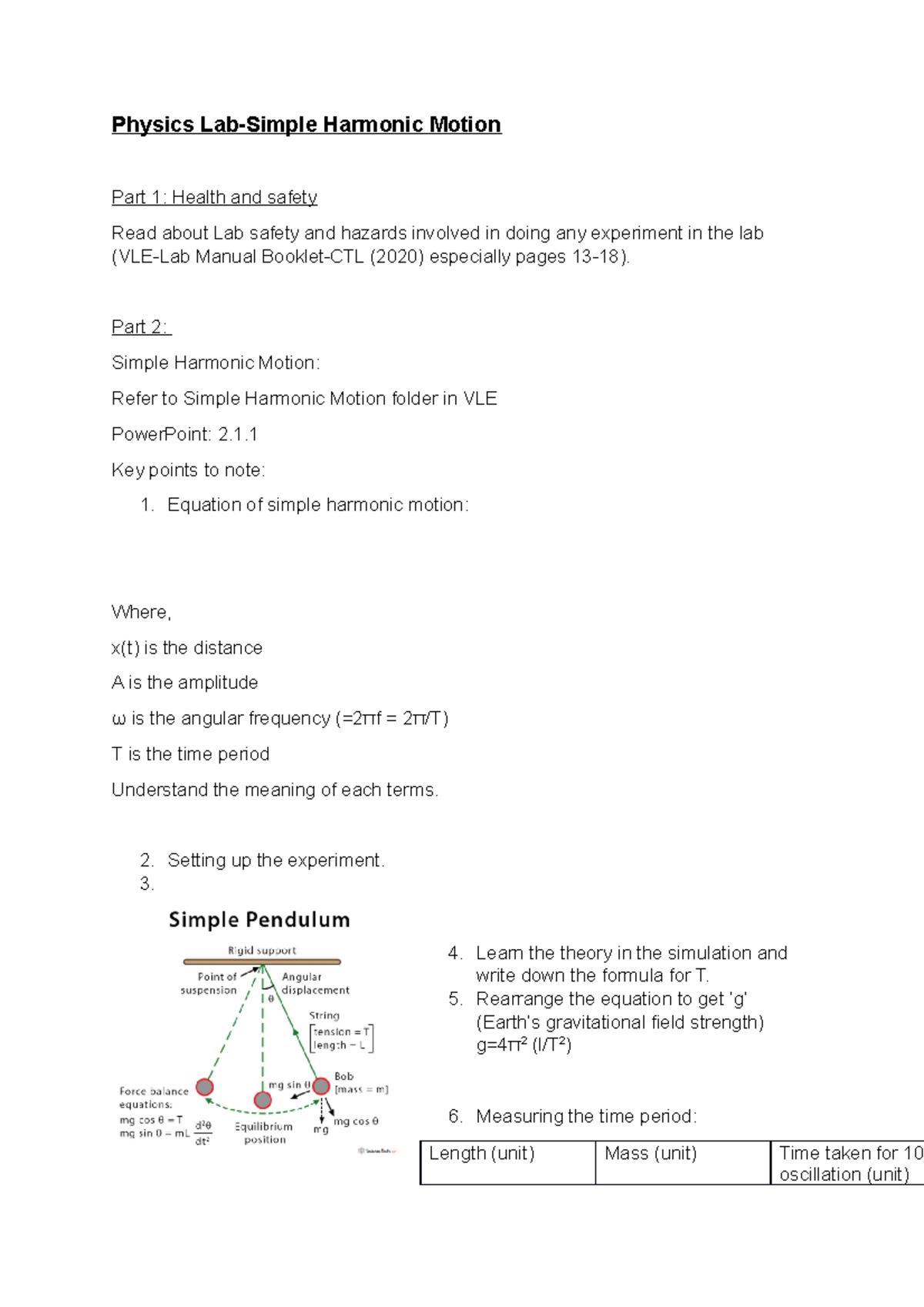 Simple Harmonic Motion- guide - Physics Lab-Simple Harmonic Motion Part ...