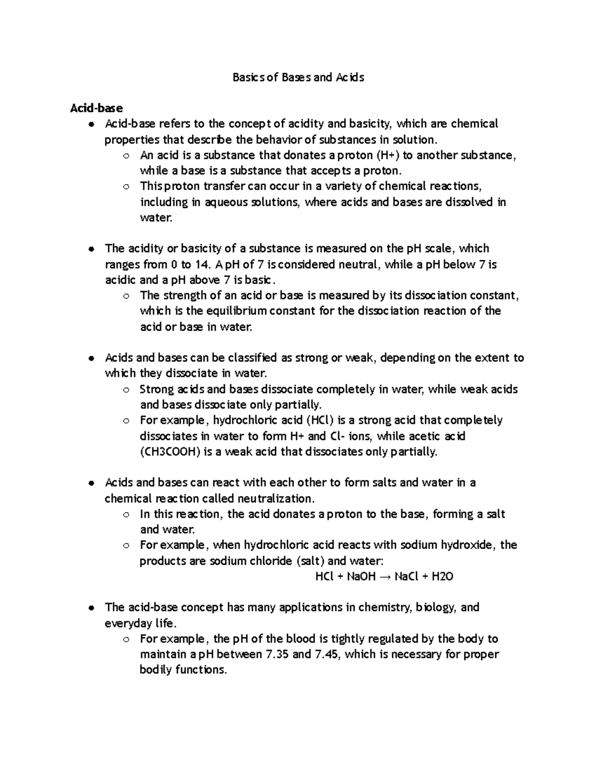 Basics of Bases and Acids - Basics of Bases and Acids Acid-base Acid ...