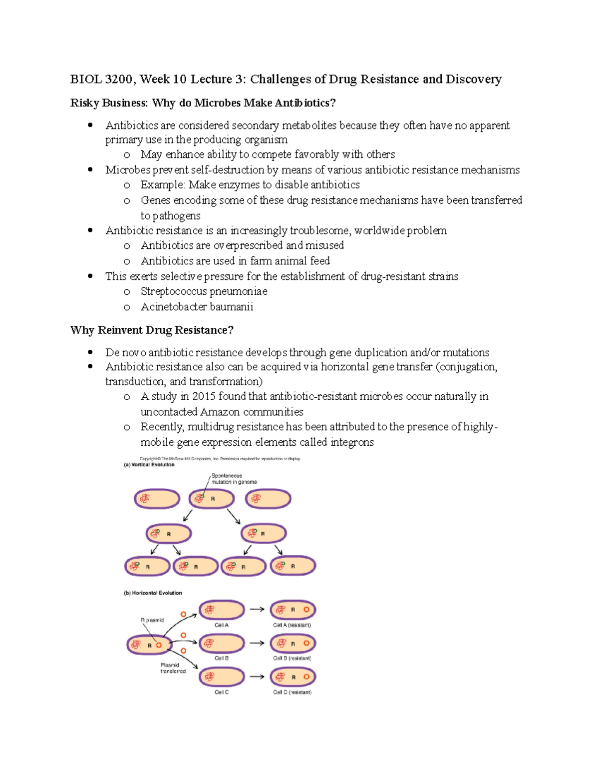 Week 10-3 Challenges of Drug Resistance and Discovery - BIOL 3200, Week 10 Lecture 3: Challenges ...