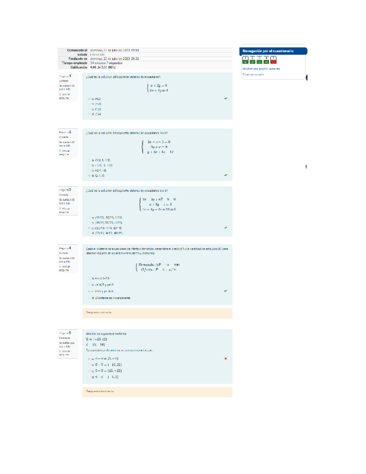 Cuestionario 1 Algebra lineal - Álgebra Lineal - Studocu