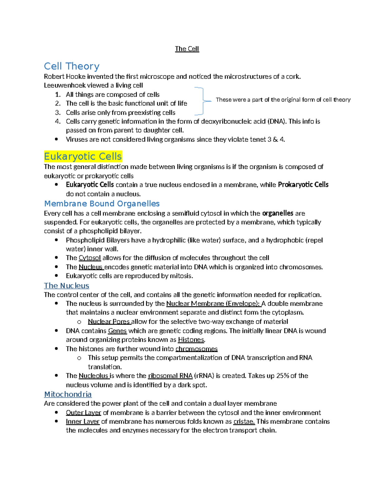 The Cell - MCAT - The Cell Cell Theory Robert Hooke invented the first ...