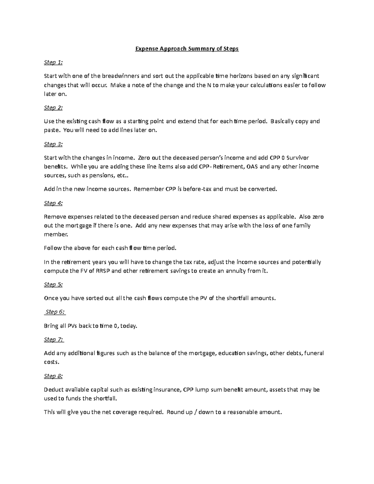 Expense Approach Summary of Steps ADMS4507 - Expense Approach Summary ...