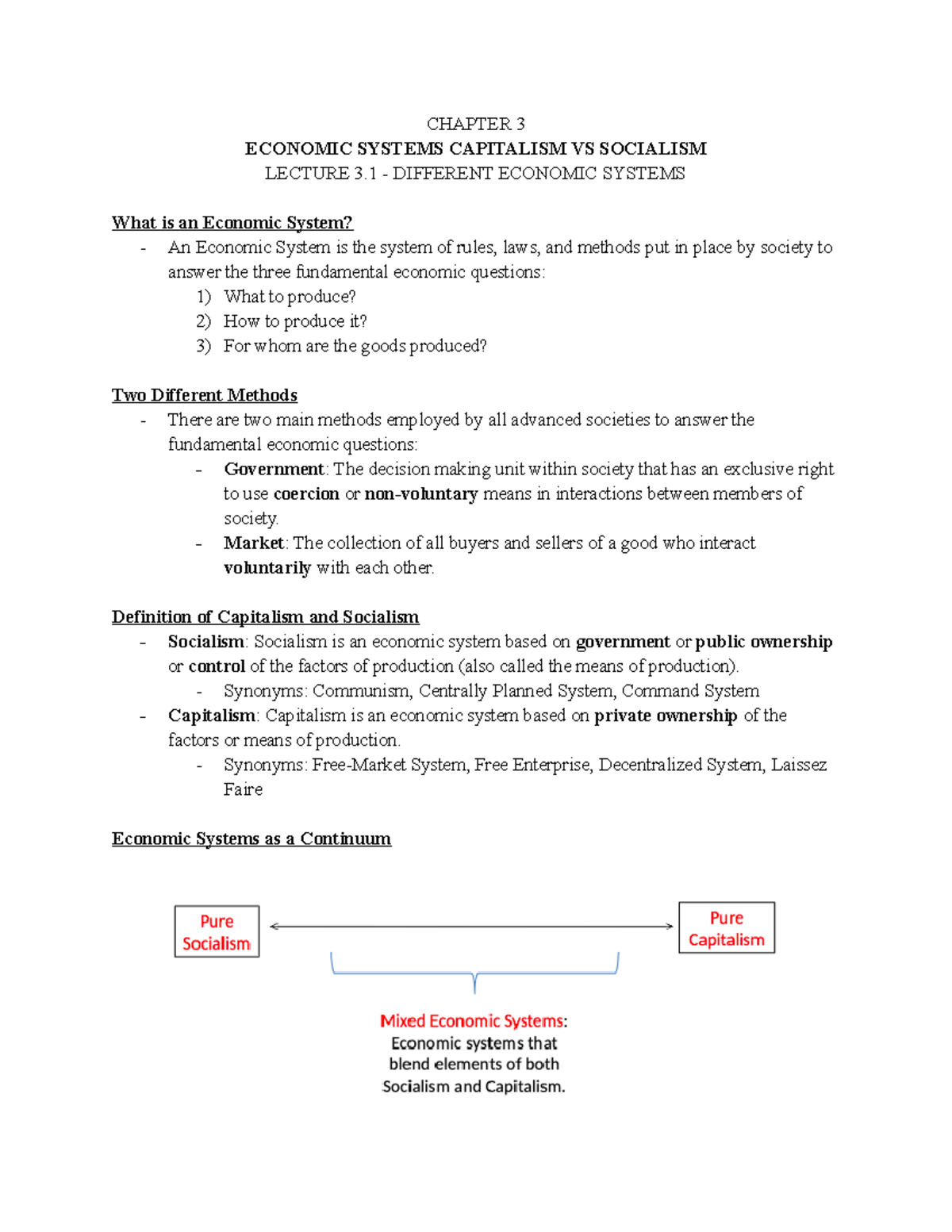 Econ Chap 3.1 Lecture Notes - CHAPTER 3 ECONOMIC SYSTEMS CAPITALISM VS ...