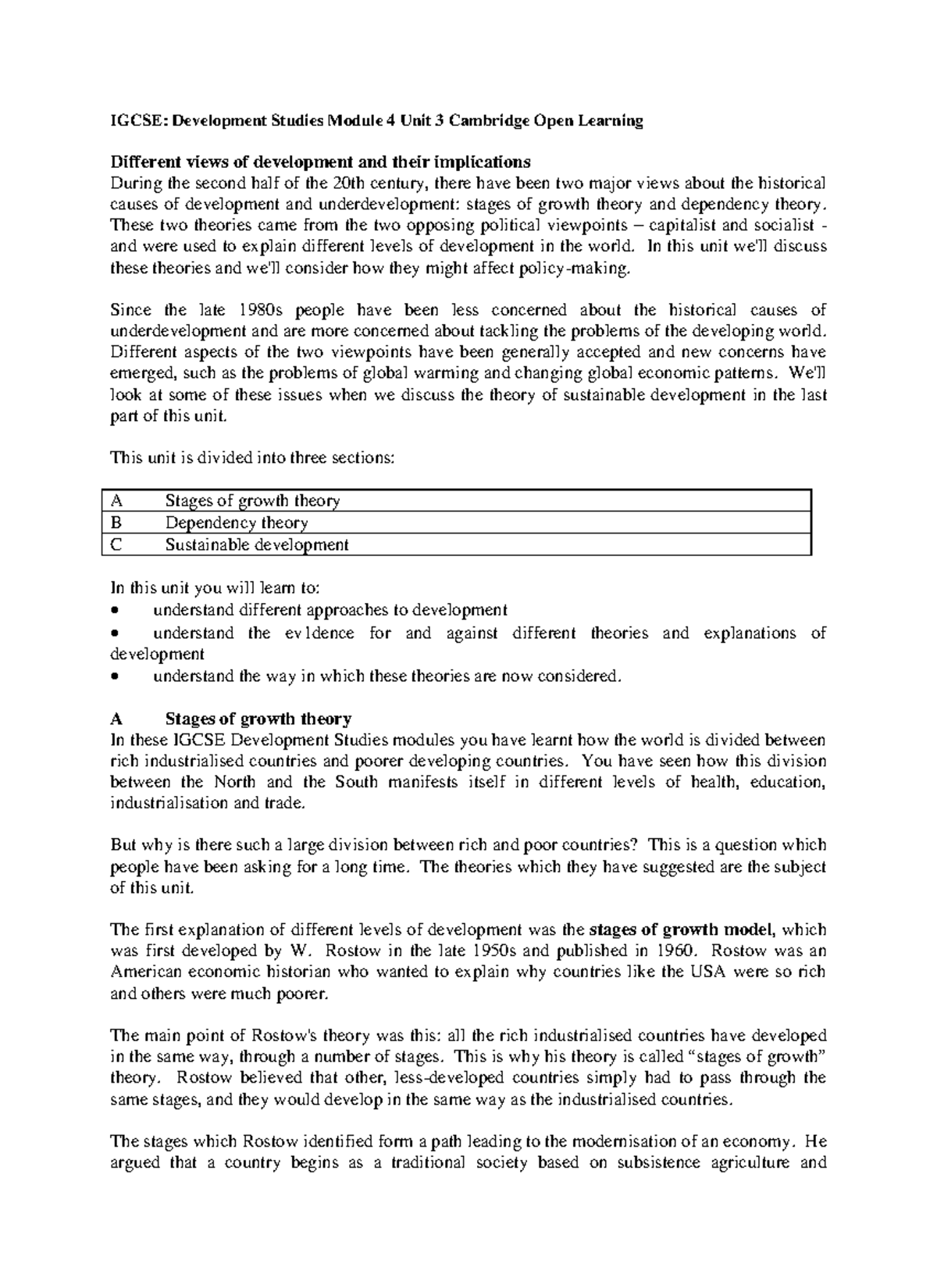 Igcse - Development Studies Module 4 - Unit 3 - Cambridge Open Learning ...