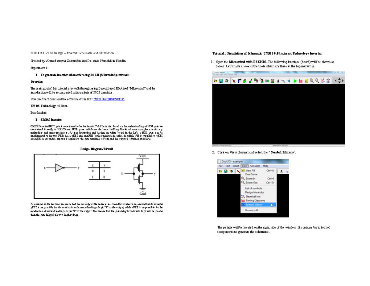 ECIE 4343 Lab 1 Inverter schematic - ECE 4141 VLSI Design – Inverter Schematic and Simulation ...