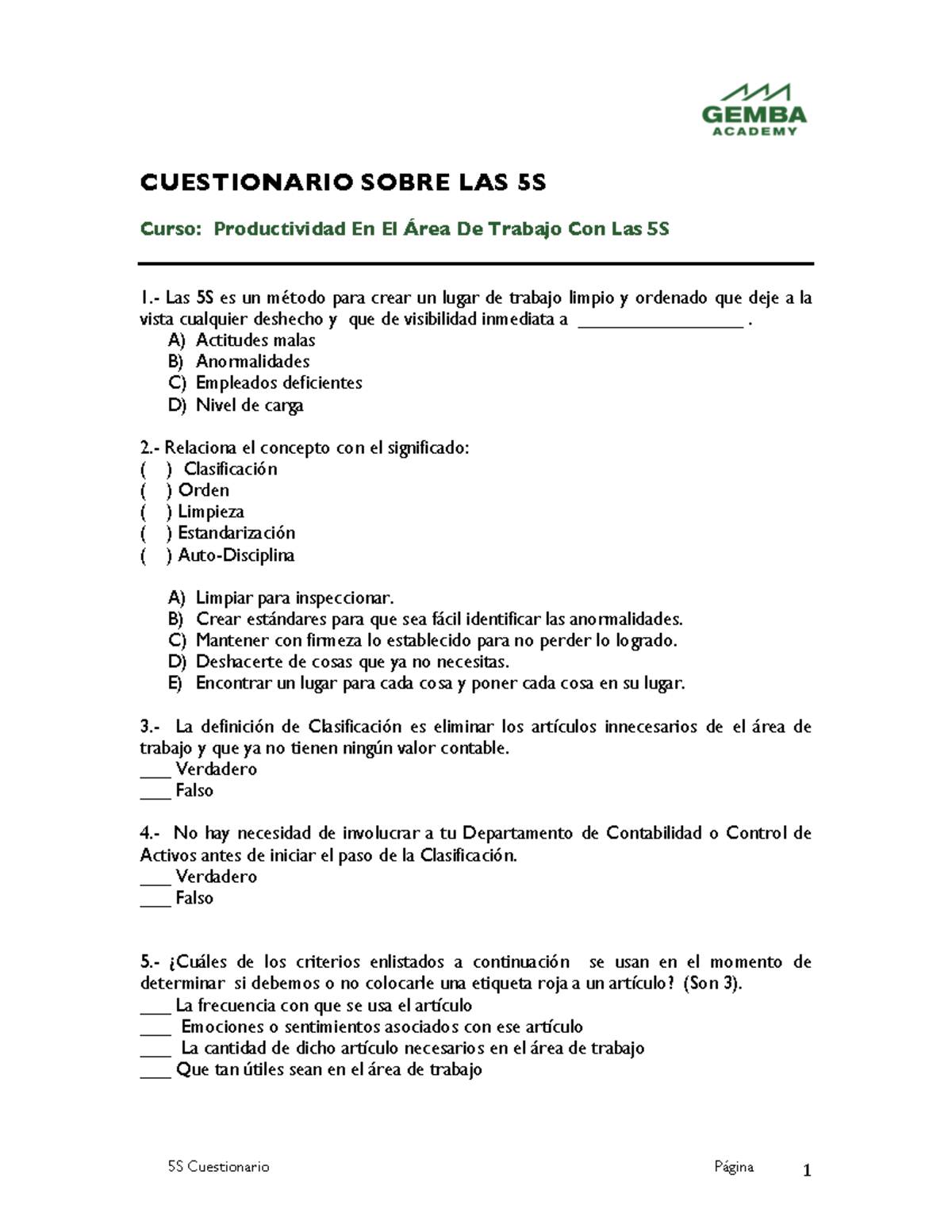5S-Quiz-Spanish - prueba 5 s - 5S Cuestionario Página 1 CUESTIONARIO ...