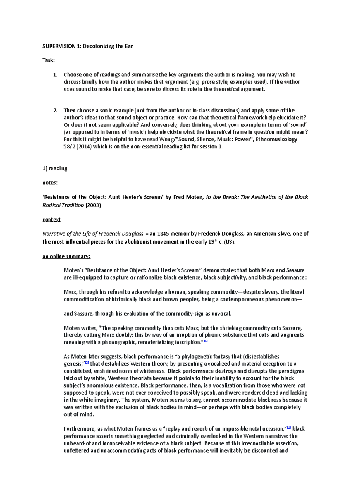 Supervision work: Notes on Fred Moten's ‘Resistance of the Object: Aunt ...