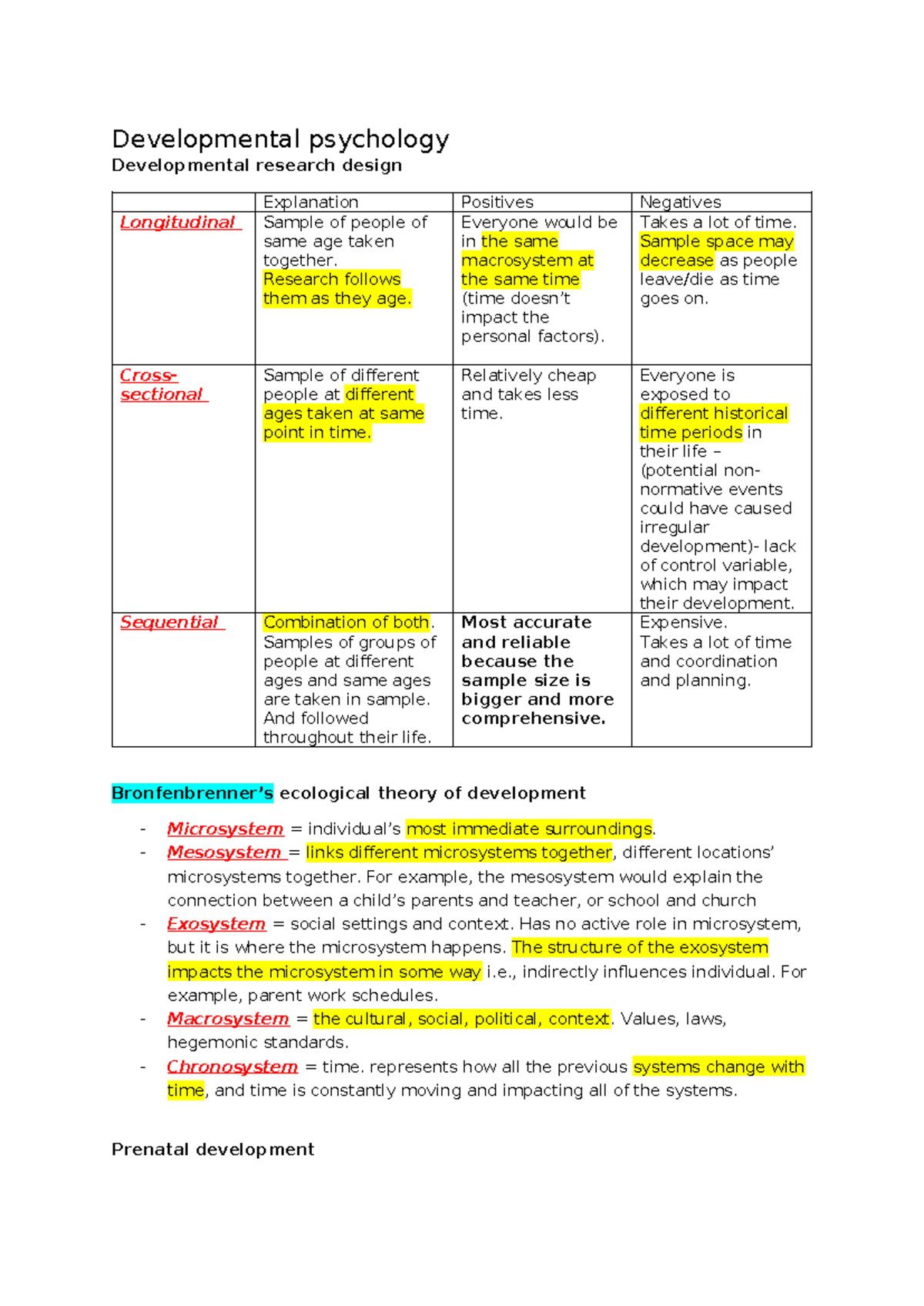 PSYC1001 Summaries - Developmental psychology Developmental research ...