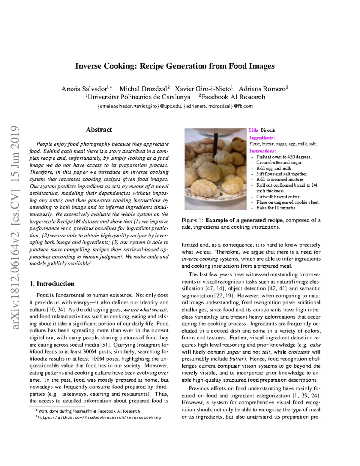 Summary on recipie generation using images - Inverse Cooking: Recipe ...