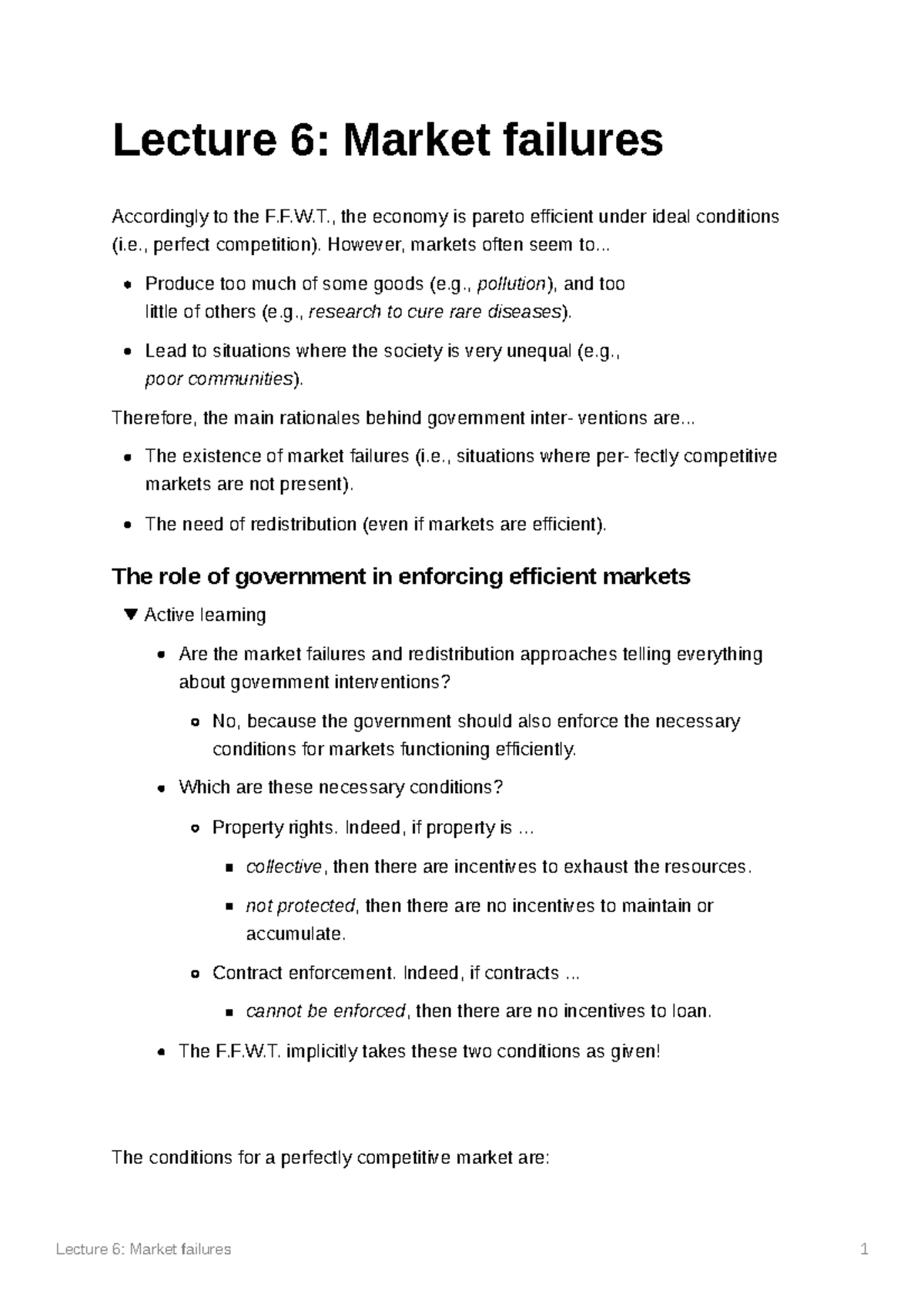 Lecture 6 Market failures Public Sector - Lecture 6: Market failures ...