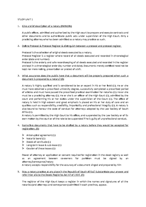 Notes from Study Guide - NOTARIALPRACTICE – LPL- STU 1 – NOTARIAL ...