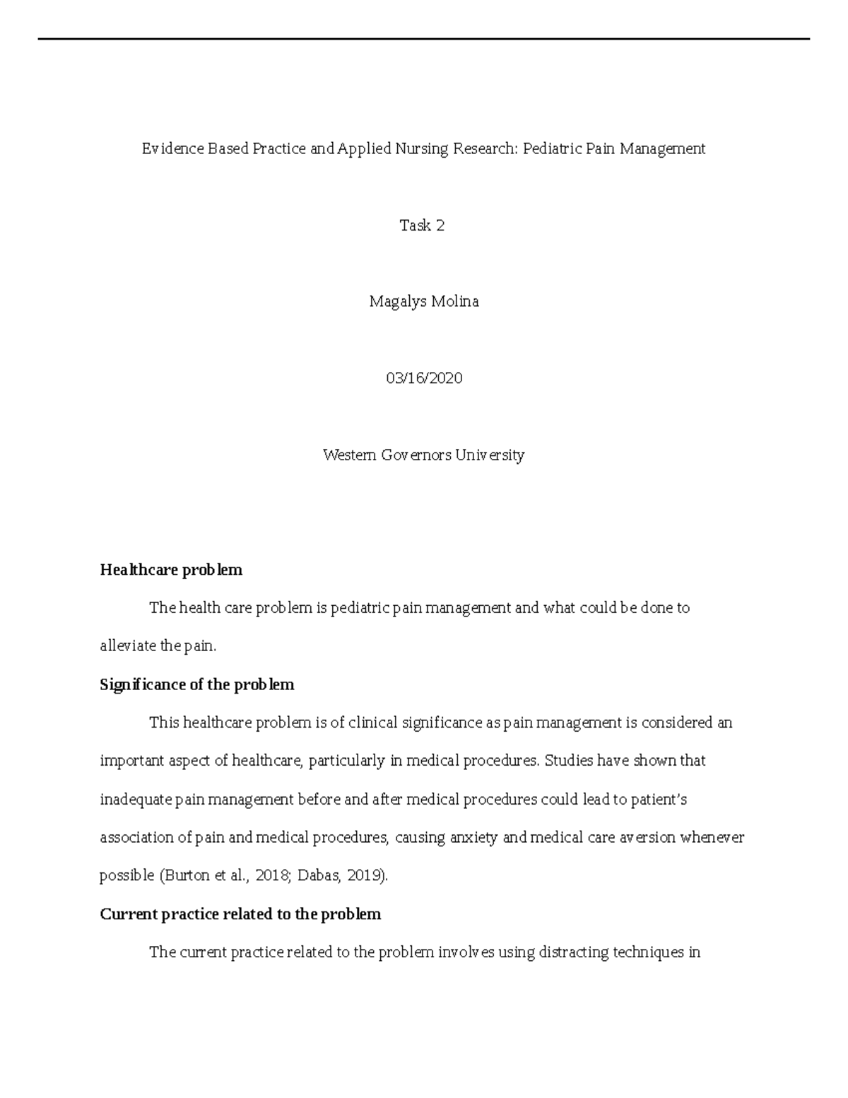 EBP task 21 Pediatric pain management and the use of distraction ...