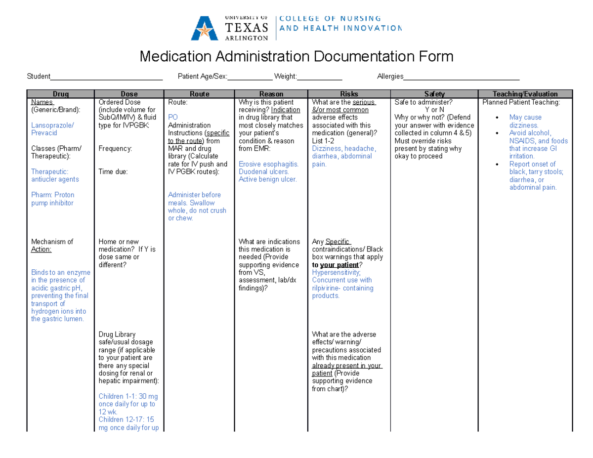 Lansoprazole - Medication Sheet - Medication Administration ...