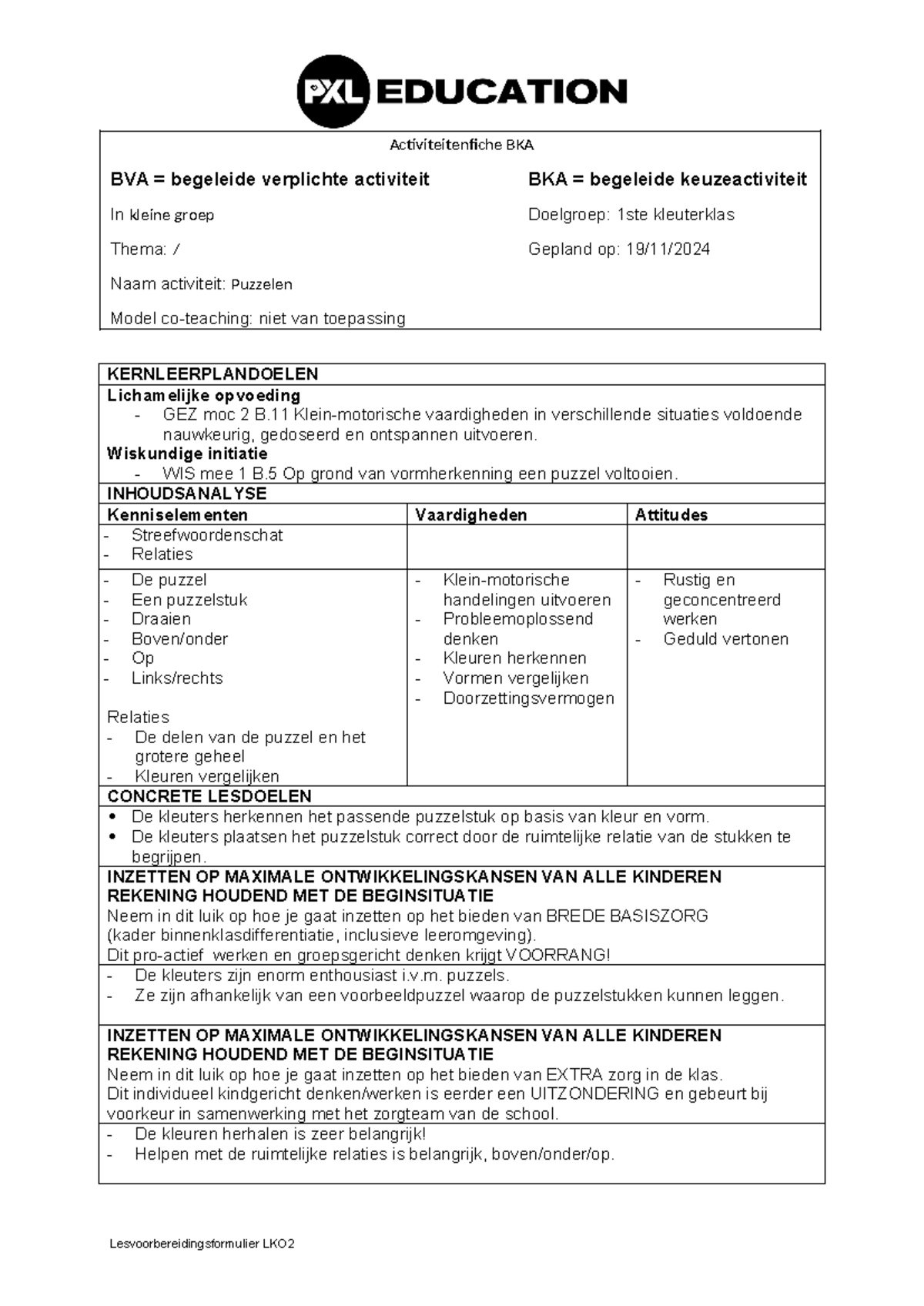 BKA puzzels 19 11 - activiteit eerste kleuterklas - Activiteitenfiche BKA BVA = begeleide ...