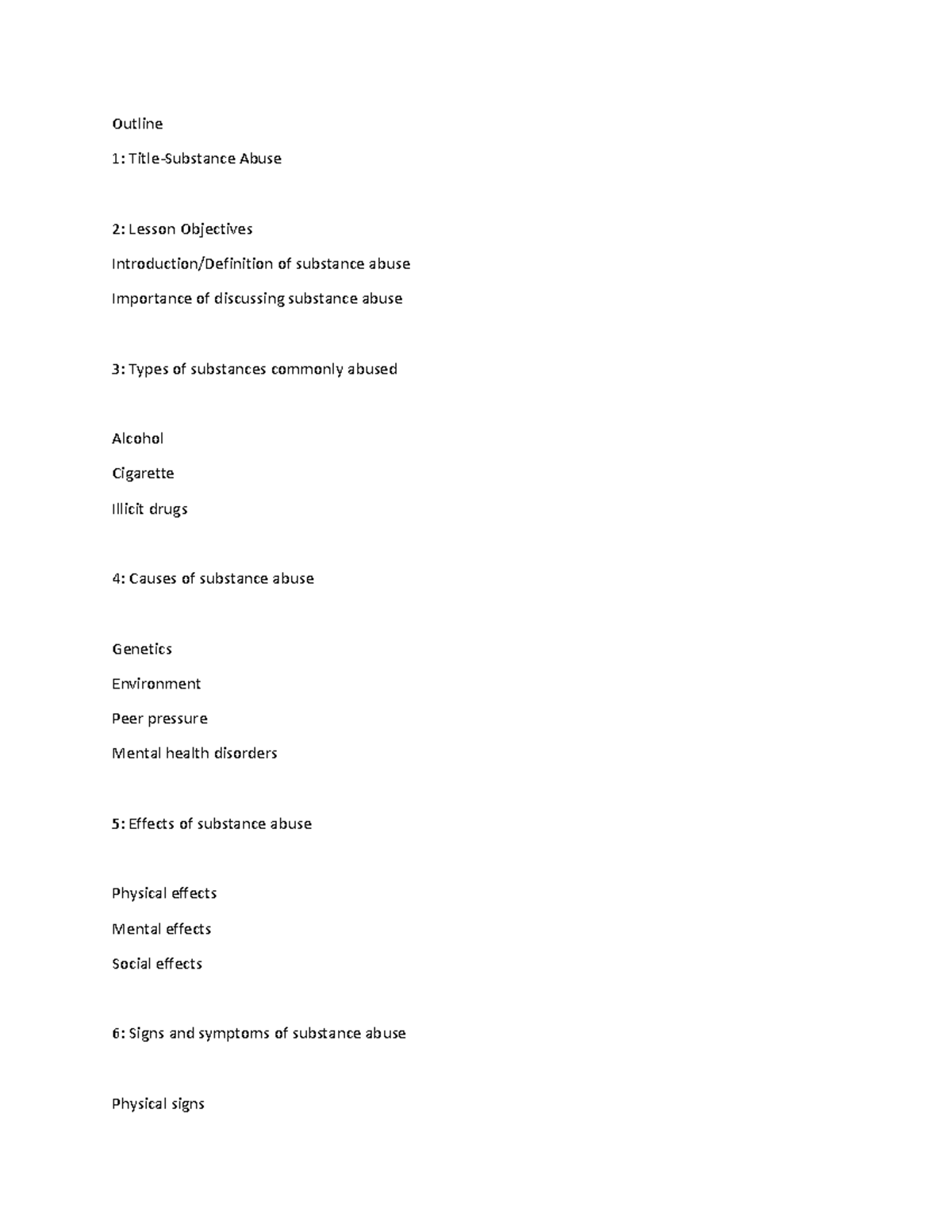 Document - for educational purposes only - Outline 1: Title-Substance ...