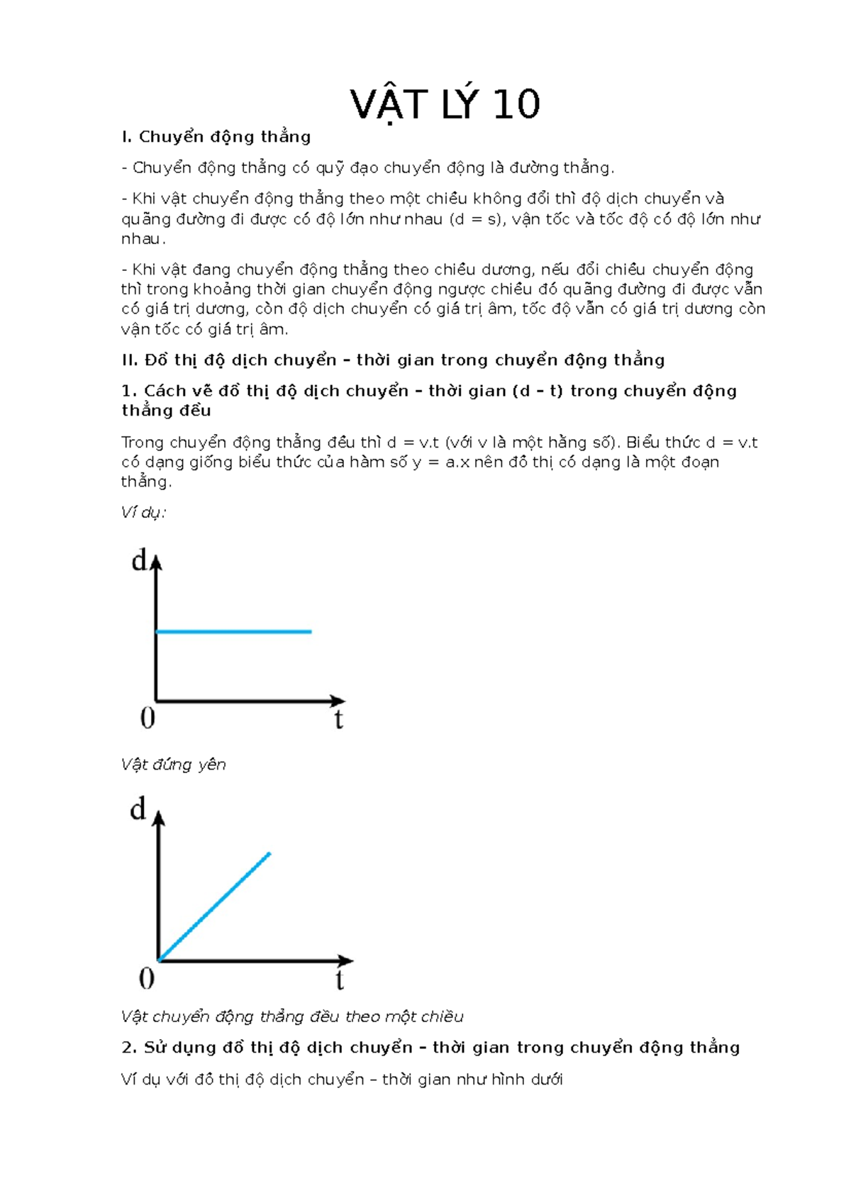 VẬT LÝ 8 TUẦN - bbbbbbbbbbbbbbbbbbbb - VẬT LÝ 10 I. Chuyển động thẳng ...