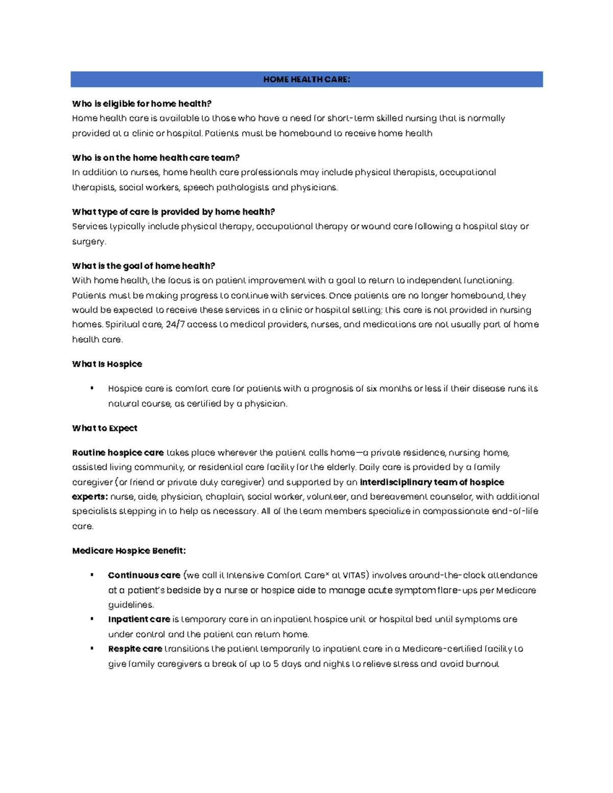 Geria PPT Lecture 9 - HOME HEALTH CARE: Who is eligible for home health ...