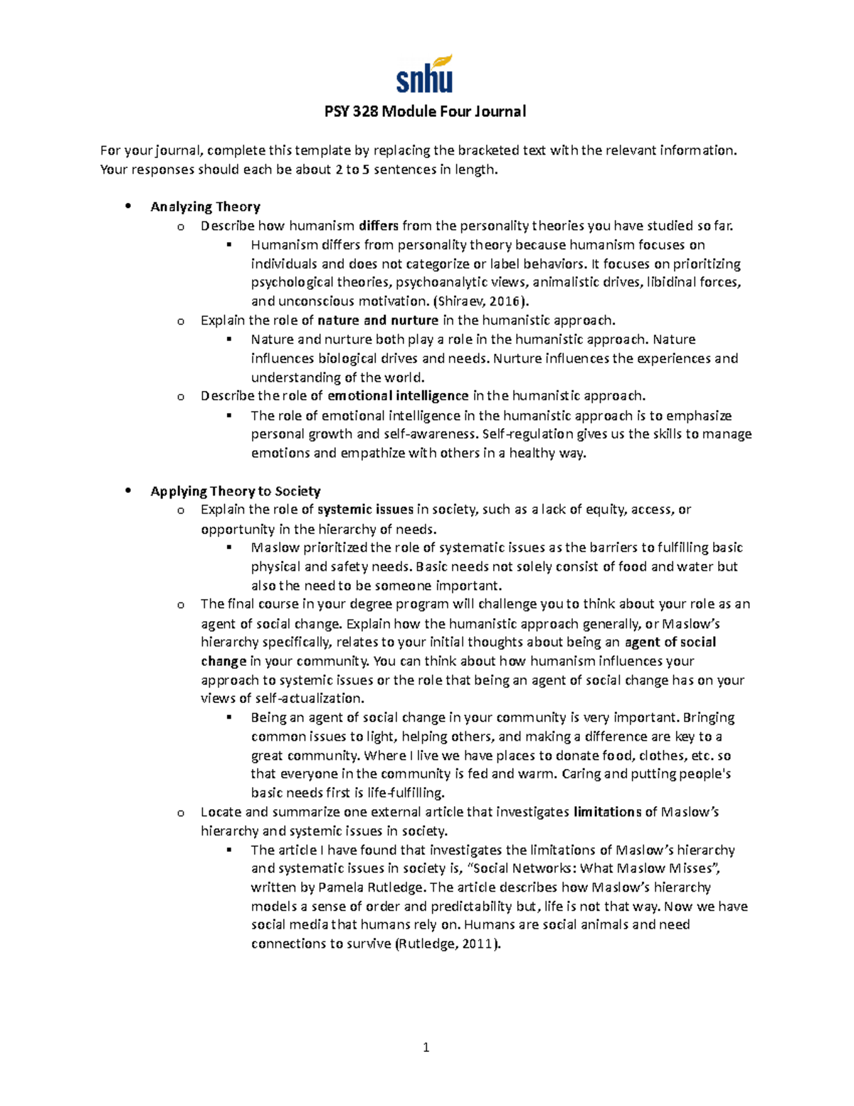 Module Four Journal Template - PSY 328 Module Four Journal For your ...