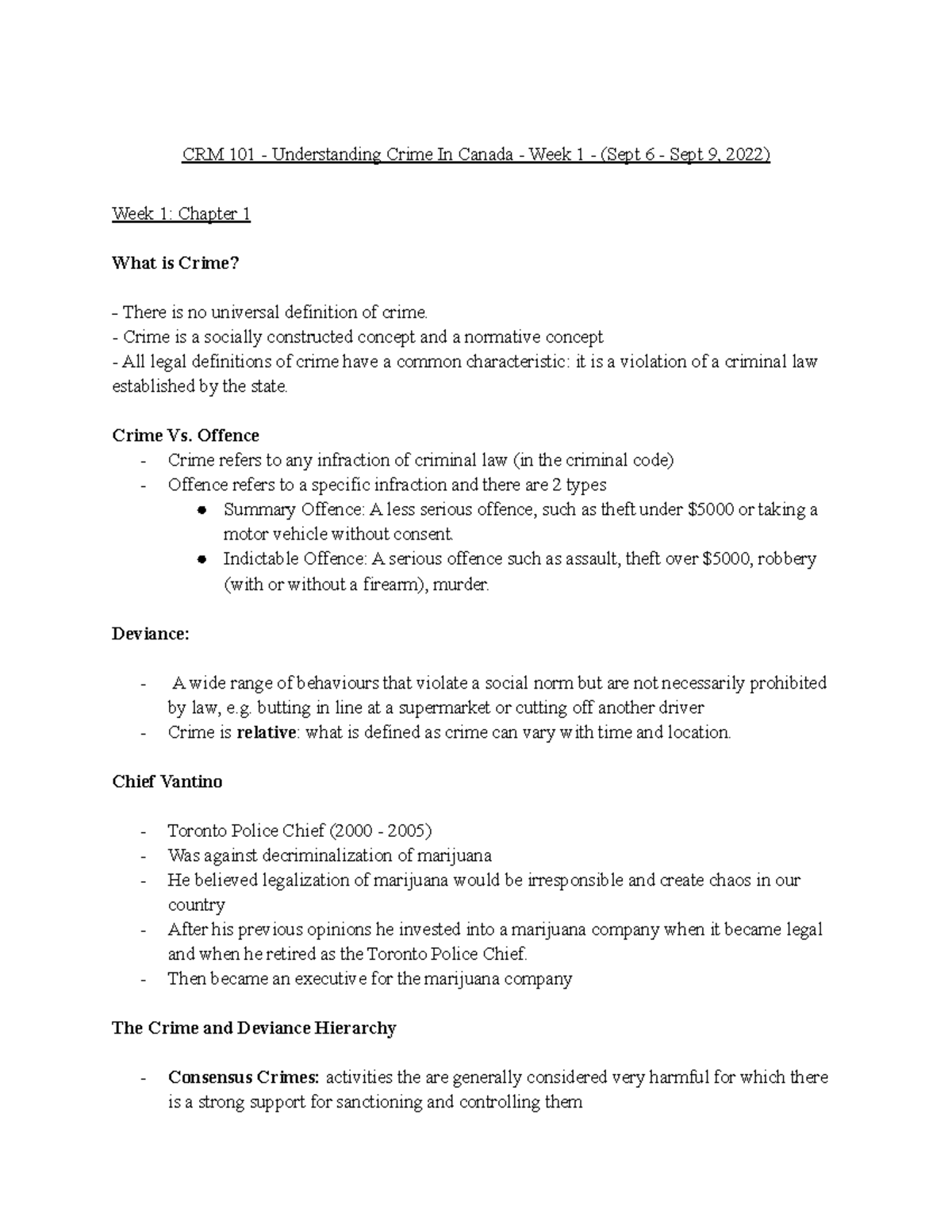 CRM 101 - Understanding Crime In Canada - Week 1 (Sept 6 - Sept 9, 2022 ...