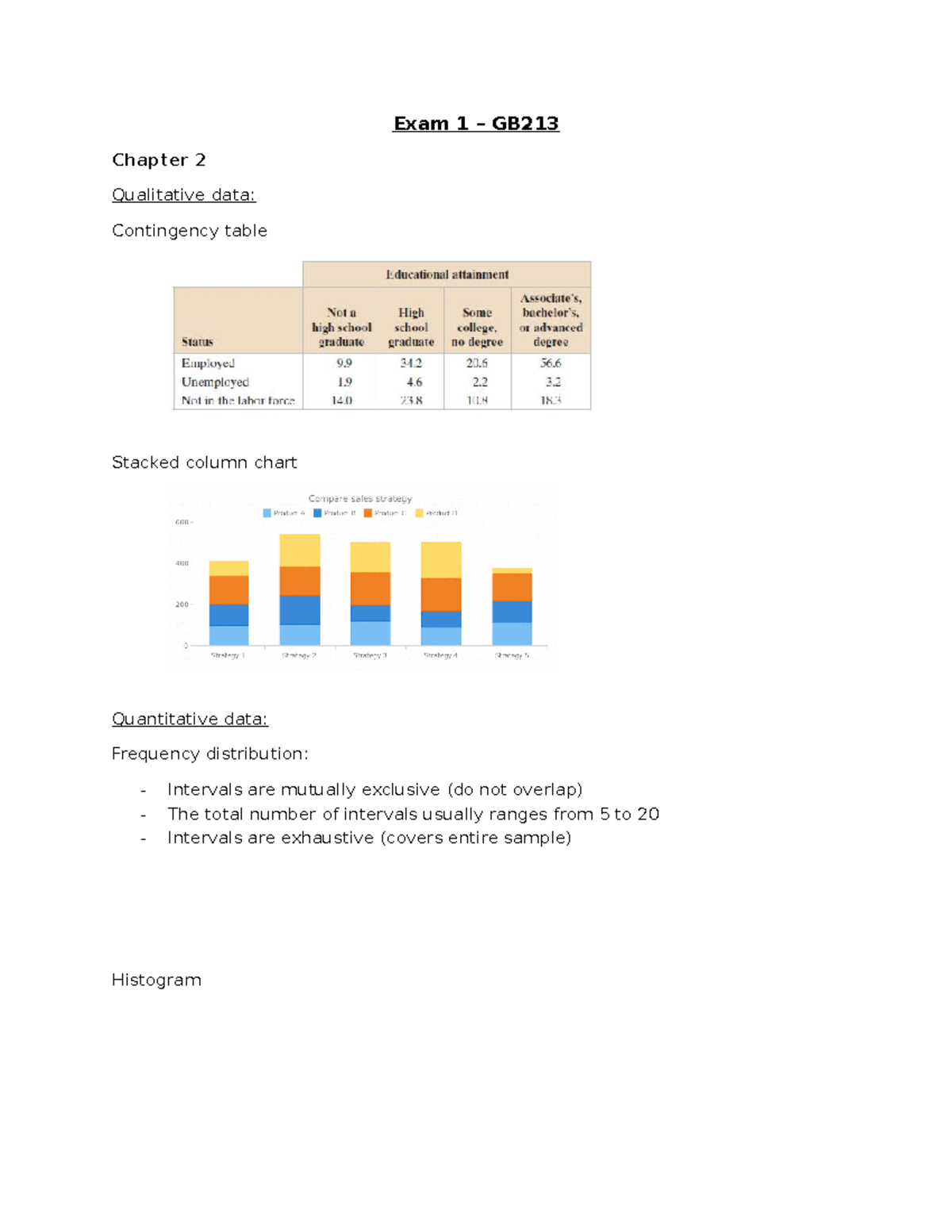 Exam 1 - Summary of Contents for Exam 1. - Exam 1 – GB Chapter 2 Qualitative data: Contingency ...