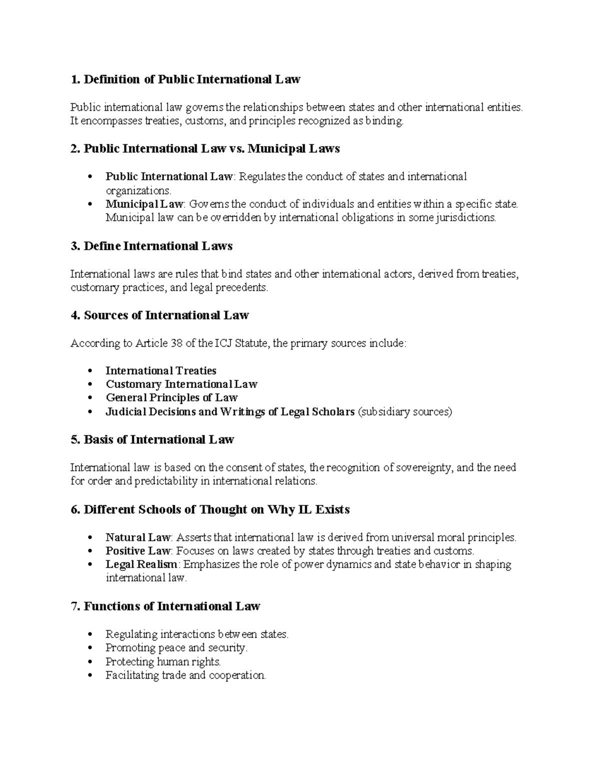 Pil101010101 - PIL - 1. Definition of Public International Law Public ...