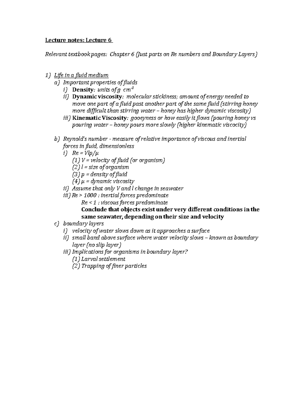 Lecture notes 6 - life in a fluid medium - Lecture notes: Lecture 6 ...