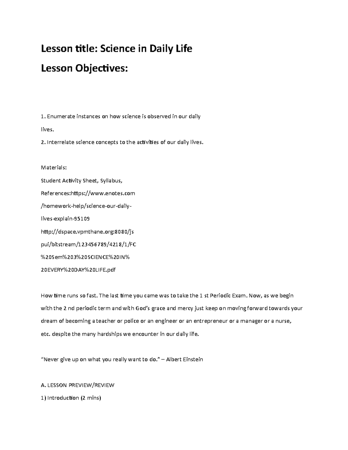 527723868 Science in Daily Life - Lesson 琀椀tle: Science in Daily Life ...