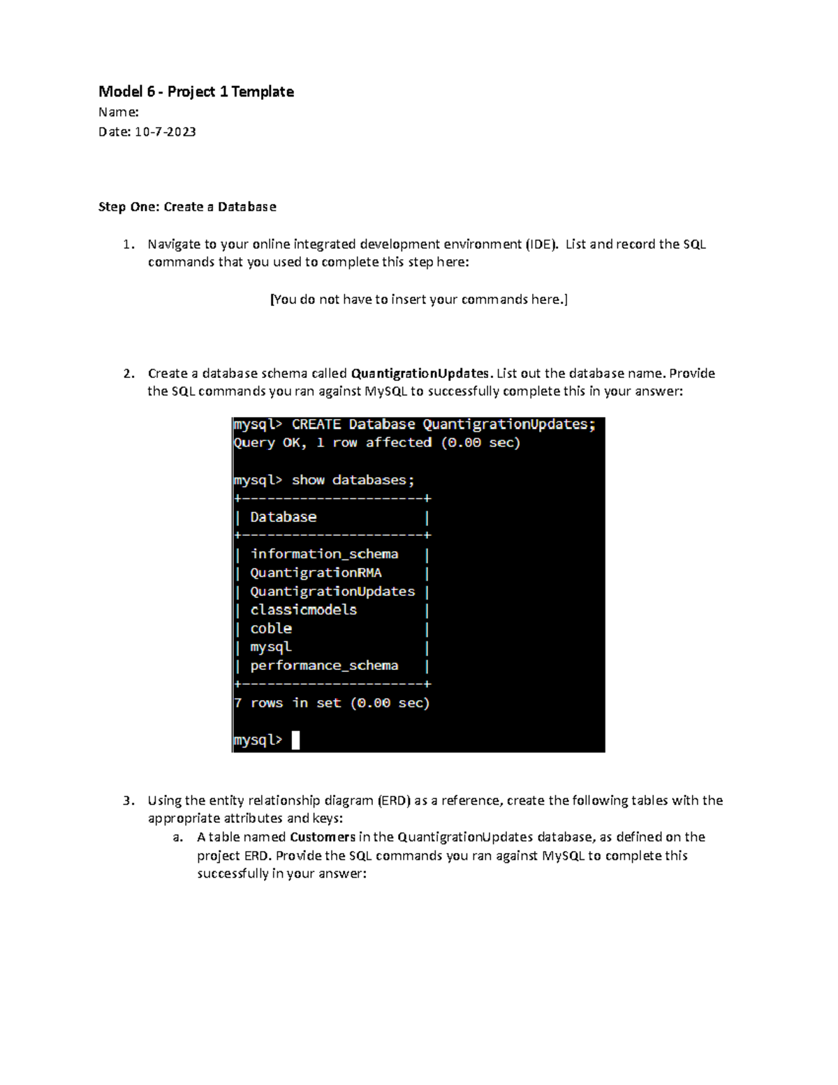 Module 6 - Project One DAD 220 - Model 6 - Project 1 Template Name: Date: 10-7- Step One: Create ...