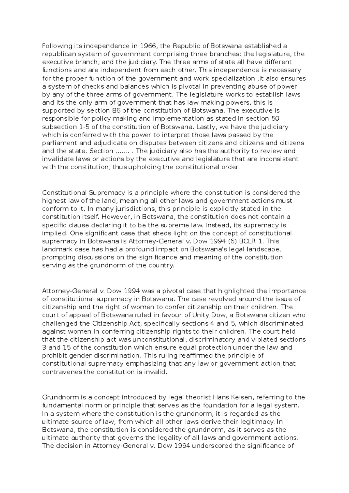 Final Draft - Constitutional supremacy - Following its independence in ...
