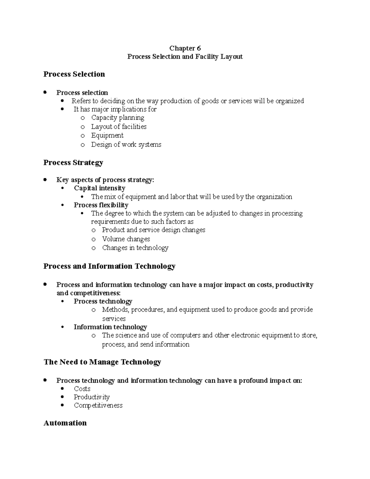 Operations Management 12 - Chapter 6 Process Selection and Facility ...