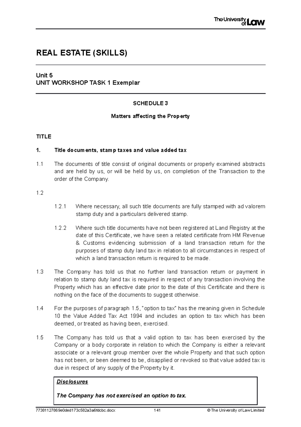 2021 re ws05 ce02 task 01 exemplar - REAL ESTATE (SKILLS) Unit 5 UNIT ...