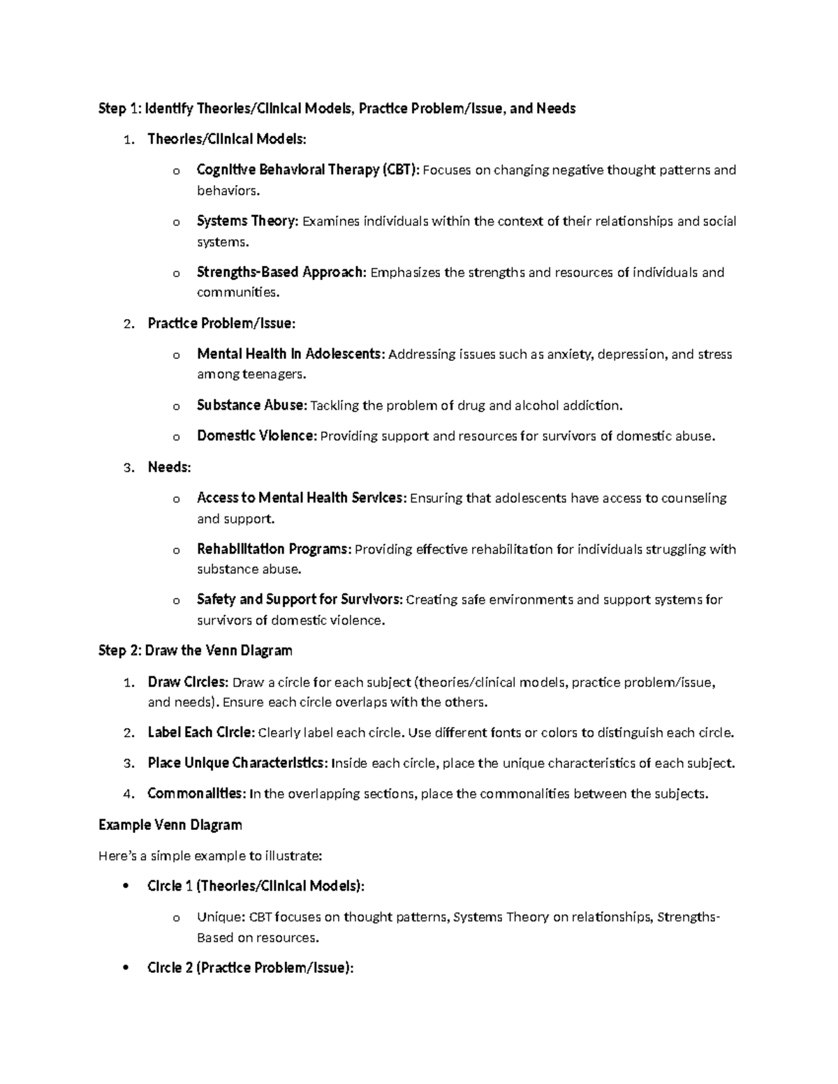 Step 1 - maths - Step 1: Identify Theories/Clinical Models, Practice ...