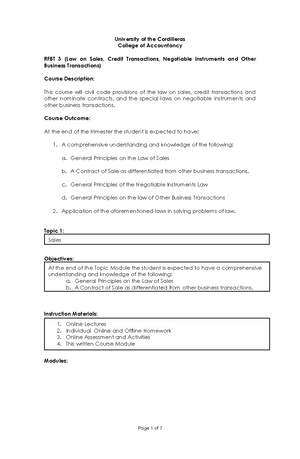 Module 1 - Sales - Lesson 3 - University of the Cordilleras RFBT 3 ...