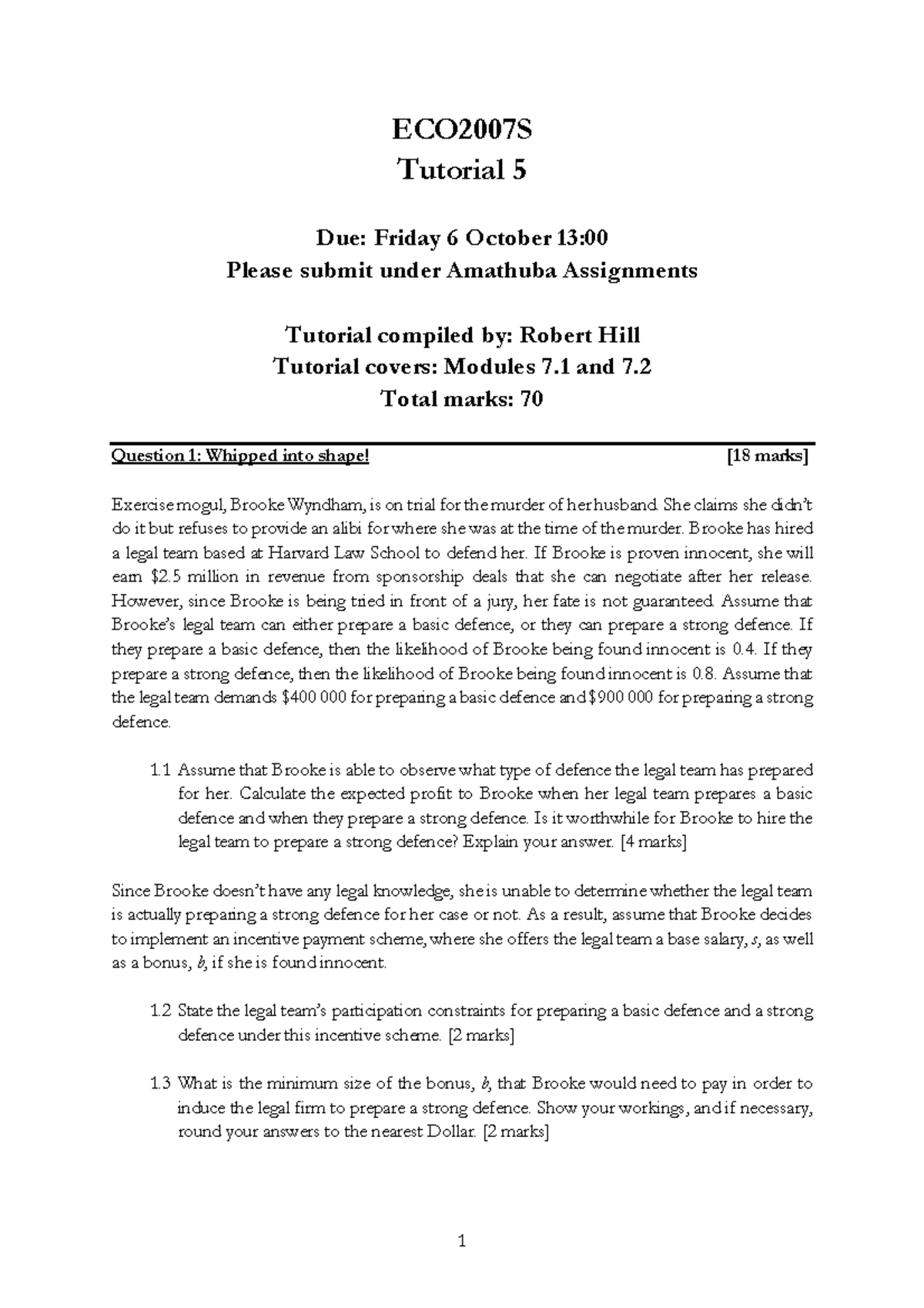 ECO2007 S Tutorial 5 (2023) - ECO2007S Tutorial 5 Due: Friday 6 October ...