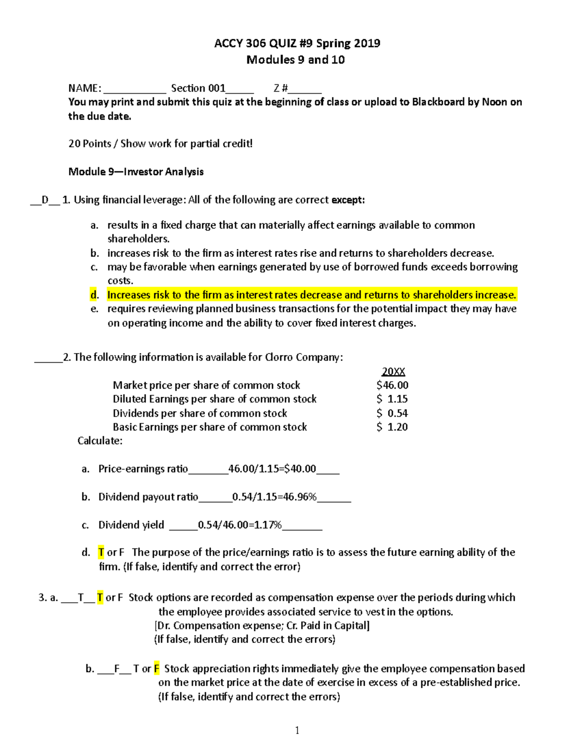 Quiz modules 9 and 10 - last quiz of the class - ACCY 306 QUIZ #9 ...