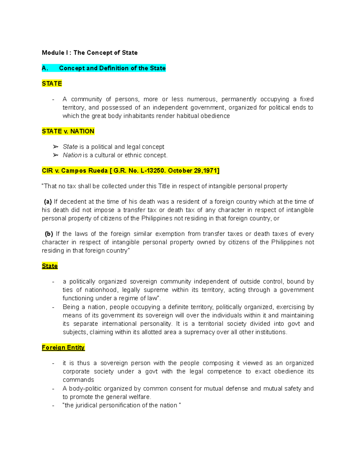 State & Sovereignty Notes 2021 - Module I : The Concept of State A ...