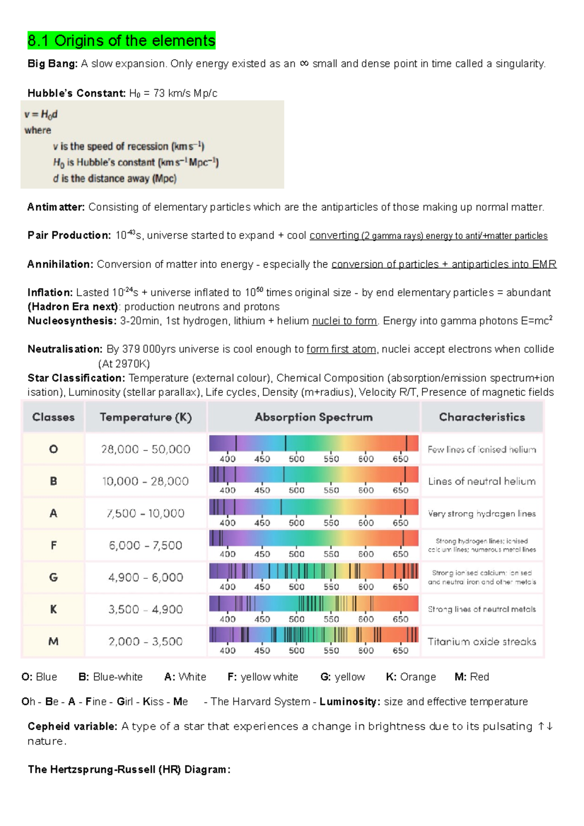 Mod 8 HSC Summary Physics - 8 Origins of the elements Big Bang: A slow ...
