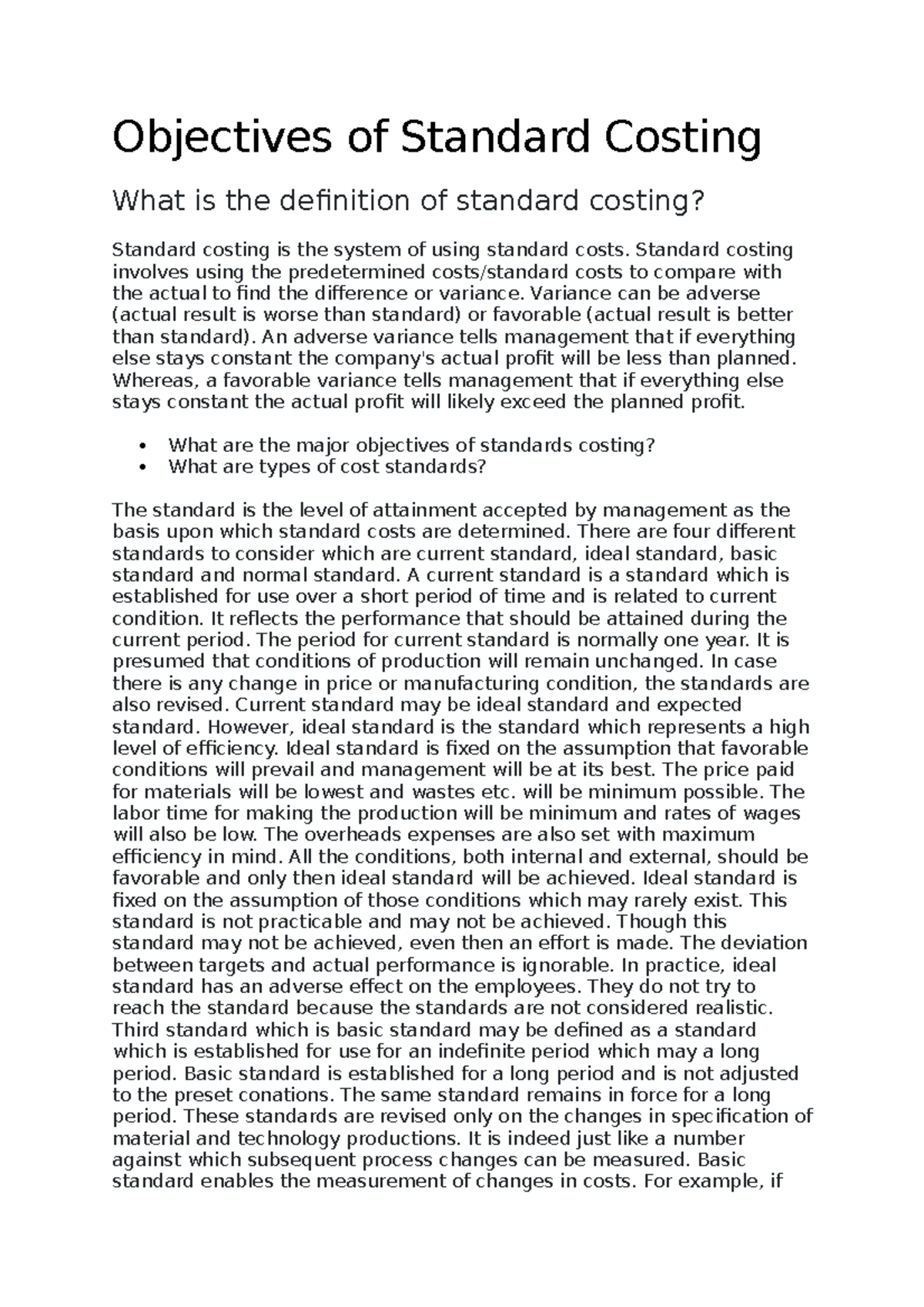 Objectives of Standard Costing - Standard costing involves using the predetermined costs ...