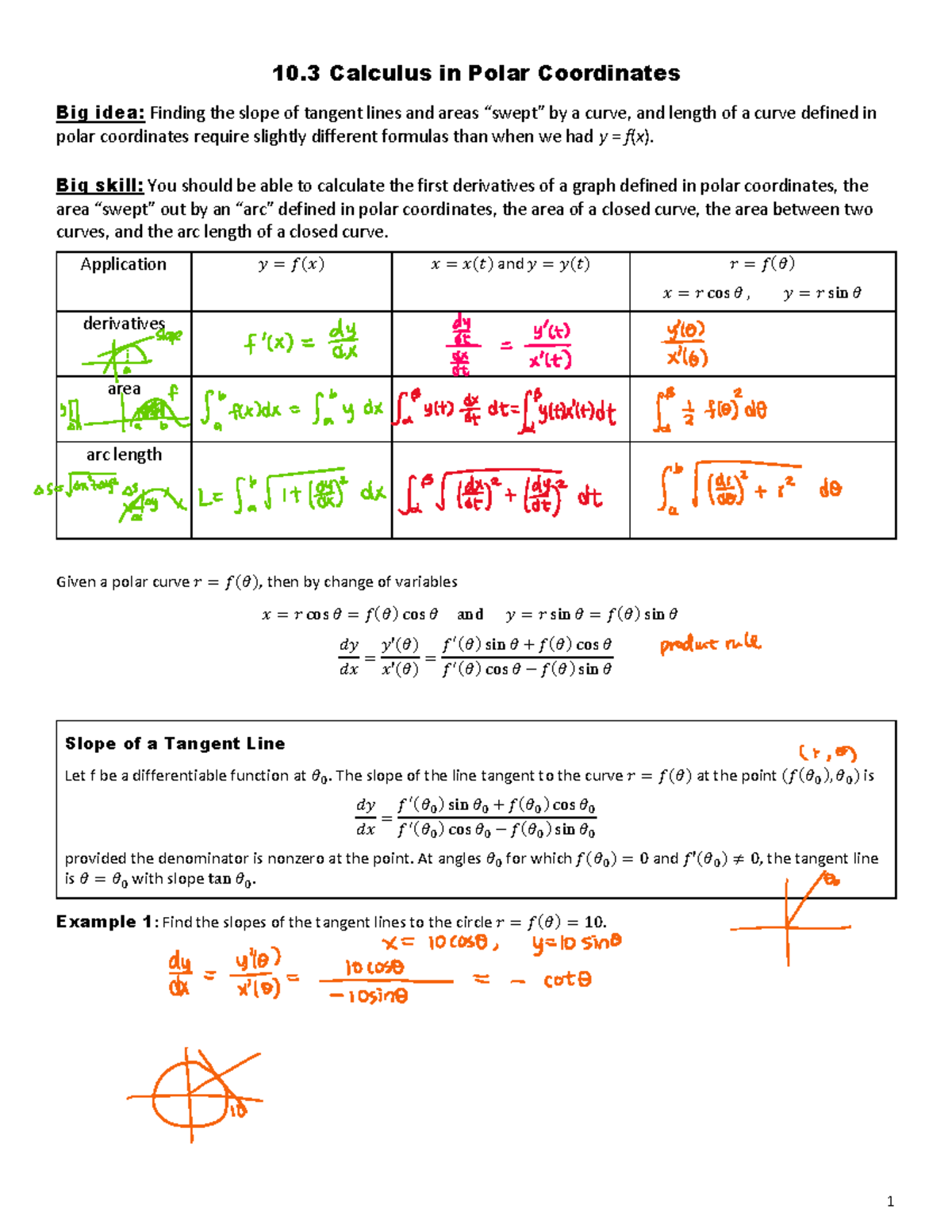 10 - Chapter 10.3 Full Review - 10 Calculus in Polar Coordinates Big ...