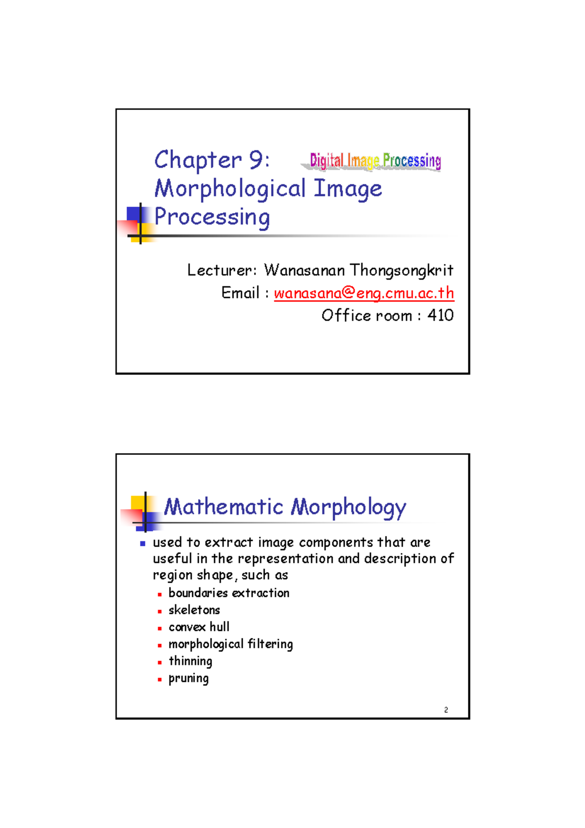 Chapter 9 - image processing - Chapter 9: Morphological Image Processing Lecturer: Wanasanan ...