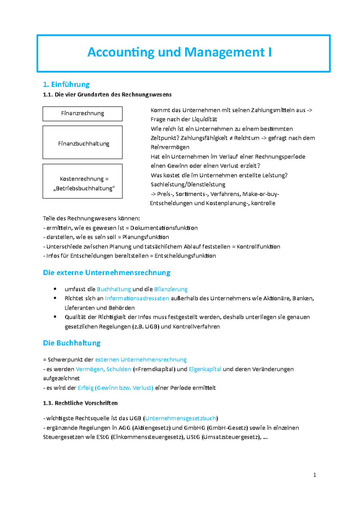 Accounting und Management I - 1. Die vier Grundarten des ...